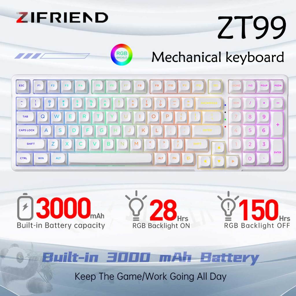 Zifriend ZT99 Gasket Structure White gaming mechanical keyboard Silver ...