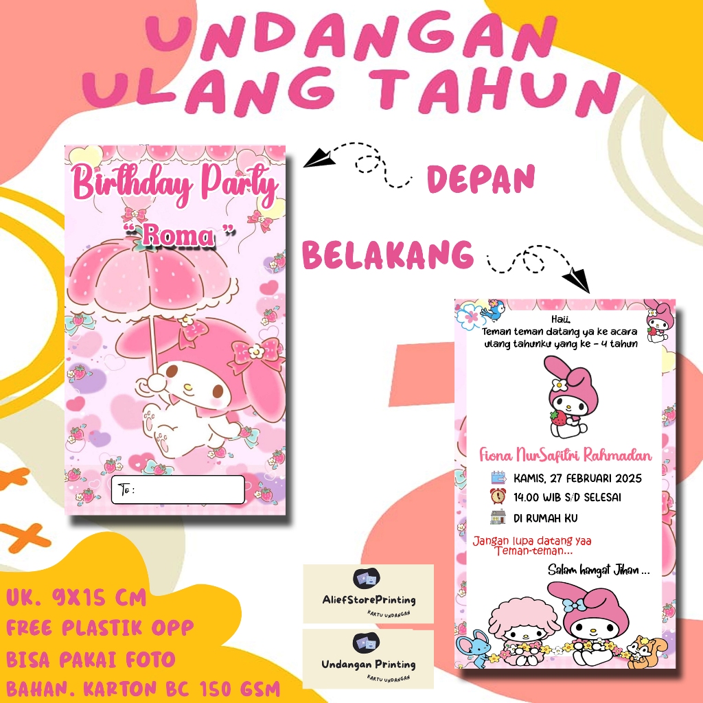 Melody Character Invitations (50 PCS) Children's birthday invitations ...
