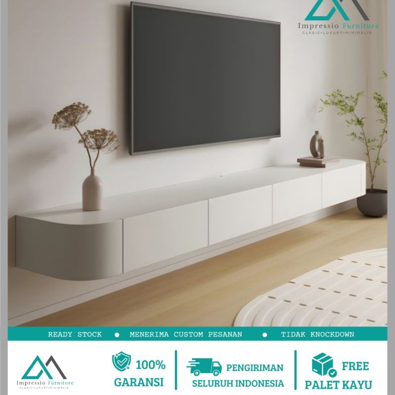 PUTIH Minimalist hanging TV table Minimalist hanging TV rack White wall ...