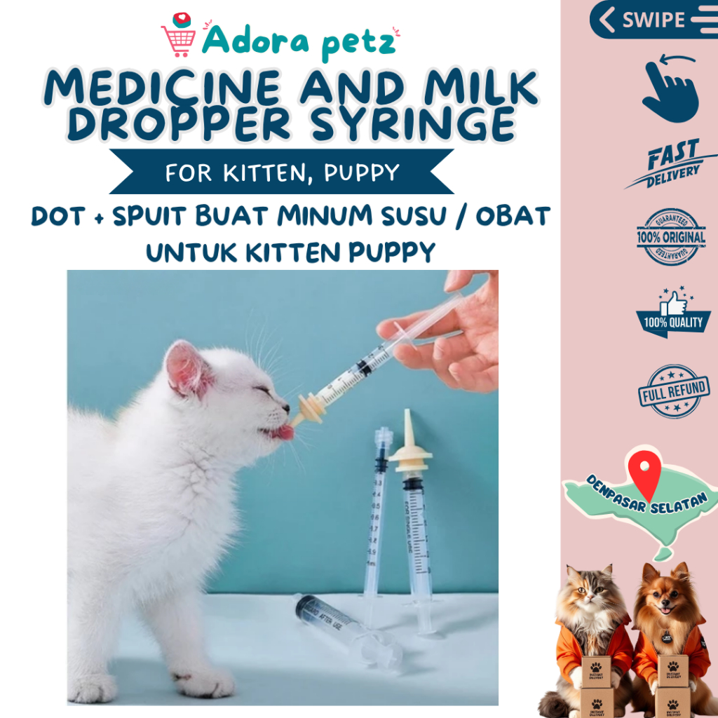 Kitten Puppy & Spluit nipple ~ Milk Medicine Dropper Syringe for Pet ...