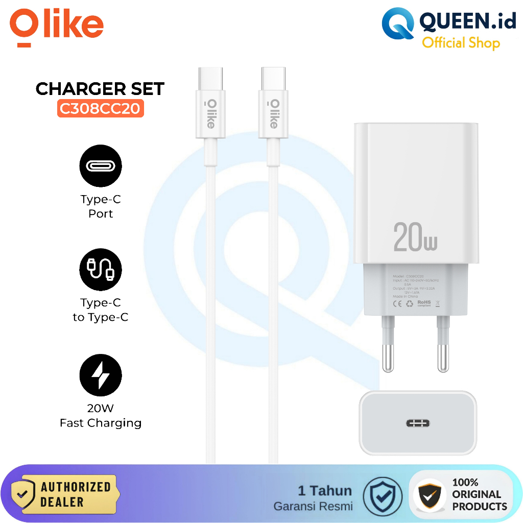 Olike C308CC20 Charger Adapter Set 20W 3A USB TYPE C TO C PD QC Fast ...