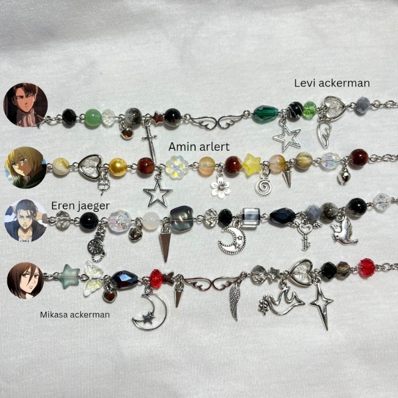 Attack on titan aot eren mikasa armin levi / beads bracelet / bead ...
