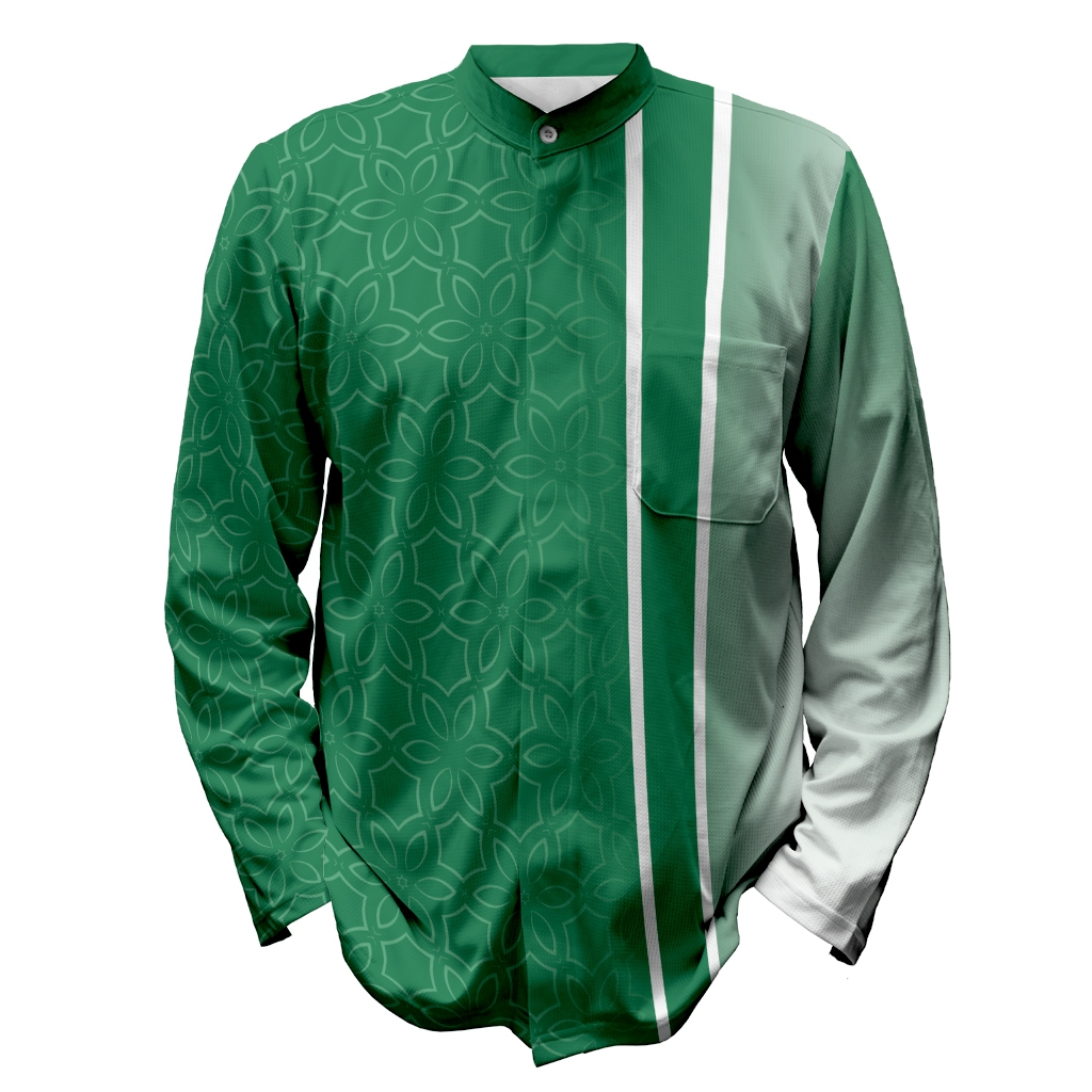 HIJAU Adult Green Abstract Pattern Muslim Koko Jersey Shirt Long Sleeve ...