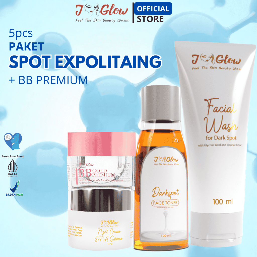 HITAM Jglow Darkspot Non Serum BB gold Premium Facial Treatment Package for Black Spots and Acne ...