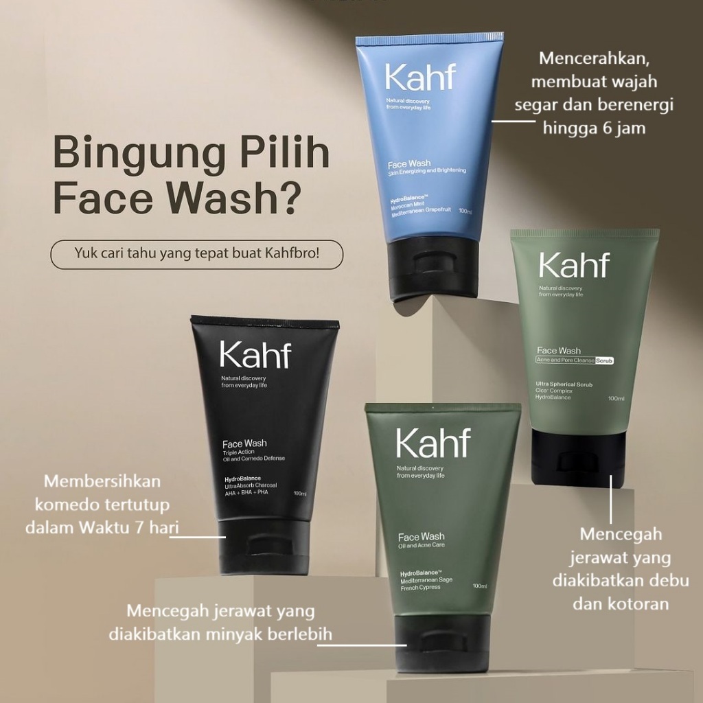 Kahf face wash 100 ml (anti acne & pore scrub / anti acne & oil / dull ...