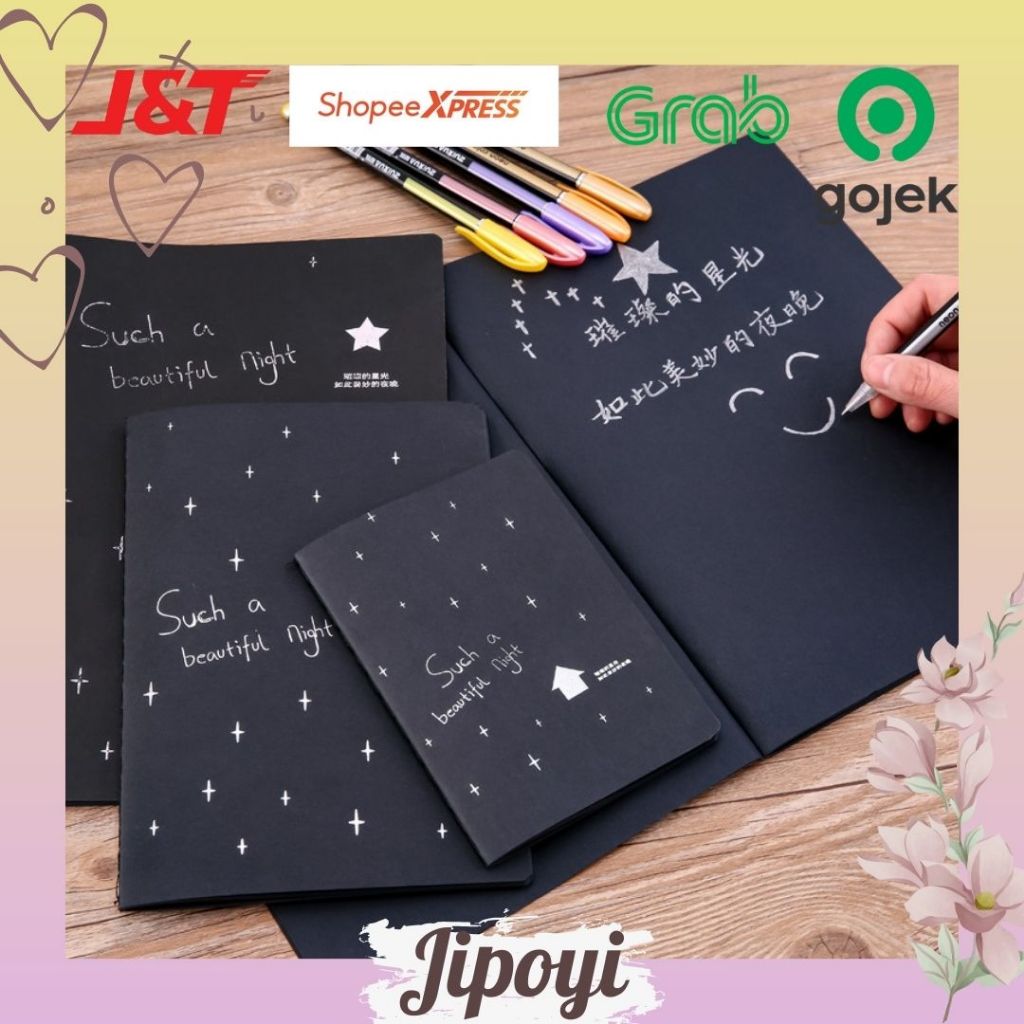 HITAM Notebook Notepad Black Book Plain Black Memo Notes Planner Bujo ...
