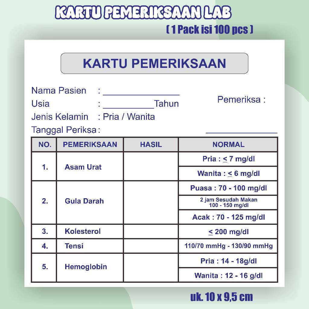 Lab Examination Card/ Laboratory Card Control Card - (sugar content ...