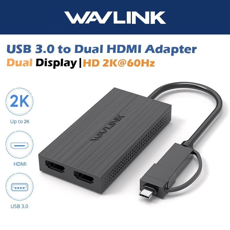 LAYAR Wavlink USB to HDMI Screen Adapter 1 In 2 Out Dual 1080P @ 60Hz ...