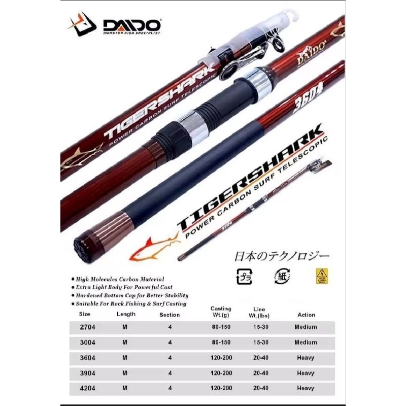 Daido Tiger Shark Surf Casting Rod Rigid Carbon Material Max Drag 20 Kg ...