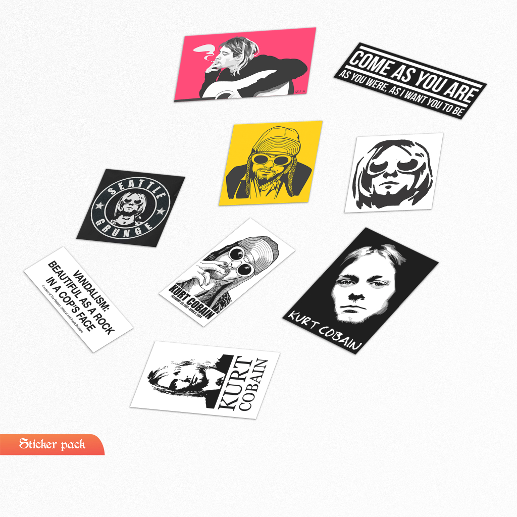 Nirvana Kurt Cobain Band Stickers Large Size Sticker Pack 9 pcs Laptop ...