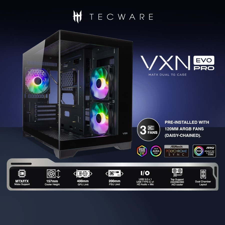 PC Casing VXN EVO Pro Black M-atx Include 3Fan Omni Link ARGB | Shopee ...