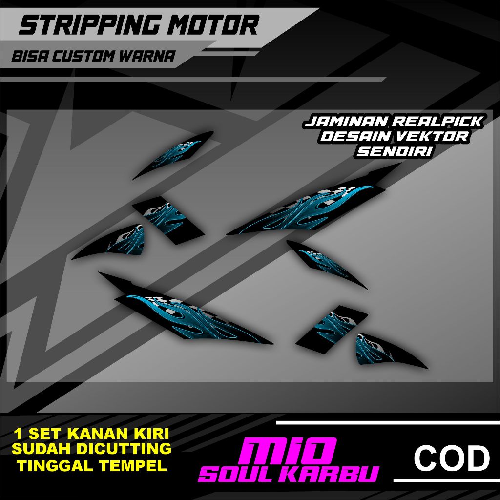 Cool MOTORCYCLE STRIPPING YAMAHA MIO SOUL KARBU API LIVERY SS BLUE V2 ...