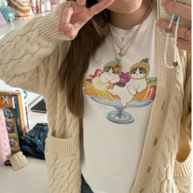 Mofusand fruit baby tee coquette cat cute soft aesthetic uniqlo dupe ...
