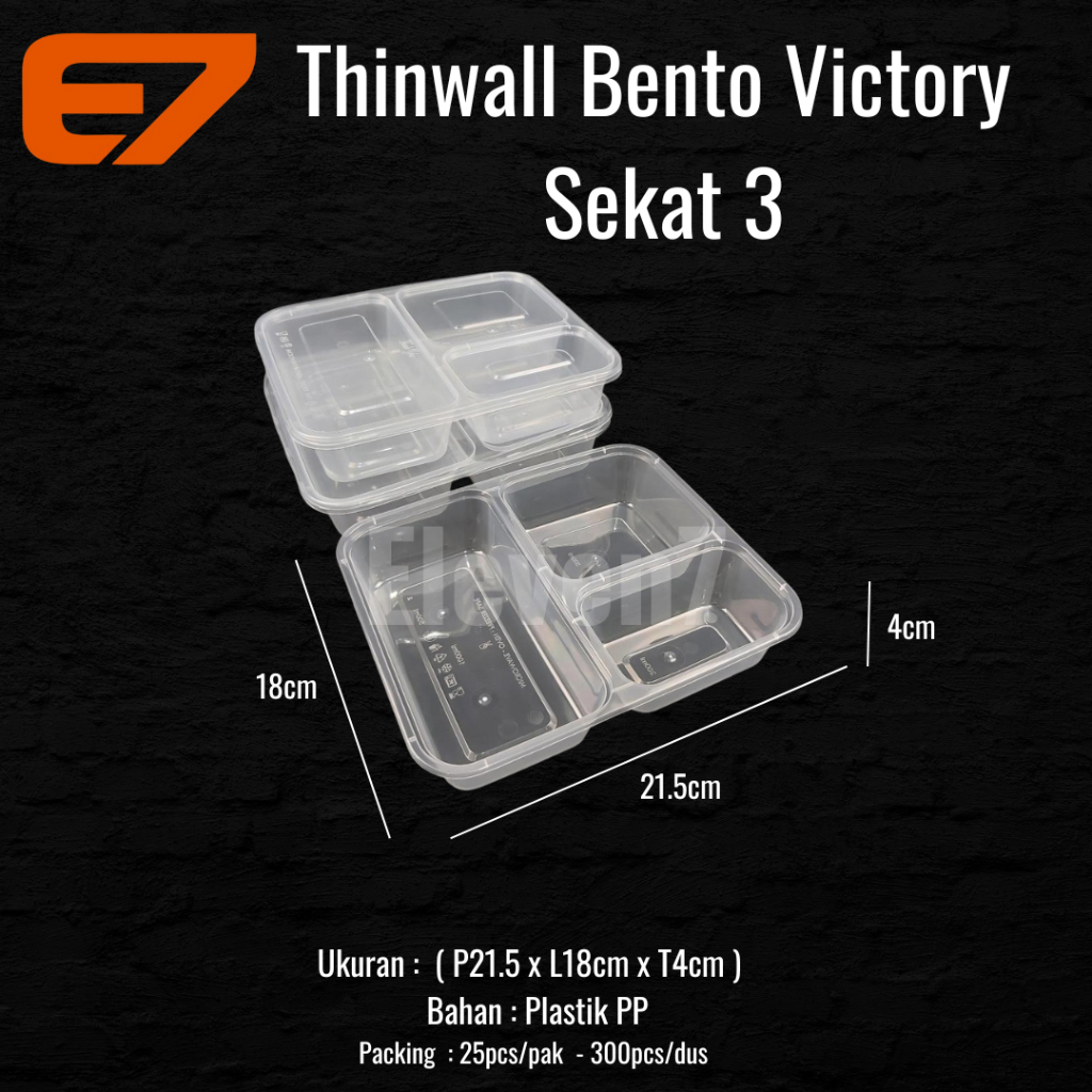 Bento Box Thinwall Victory 3 compartments, Bento Tray, Thinwall Rice ...
