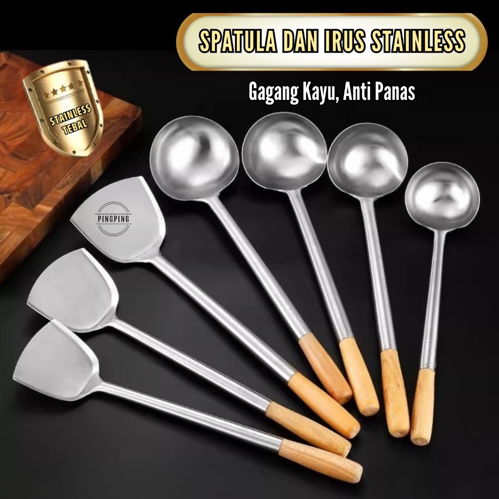 Stainless Steel Vegetable Ladle & Spatula with Wooden Handle – IRUS ...