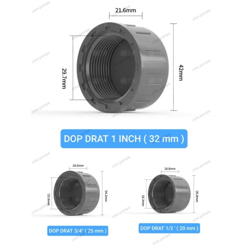 Inner DRAT CAP 1/2, 3/4, 1 INCH / INSIDE DRAT BOP / INSIDE DRAT CAP ...