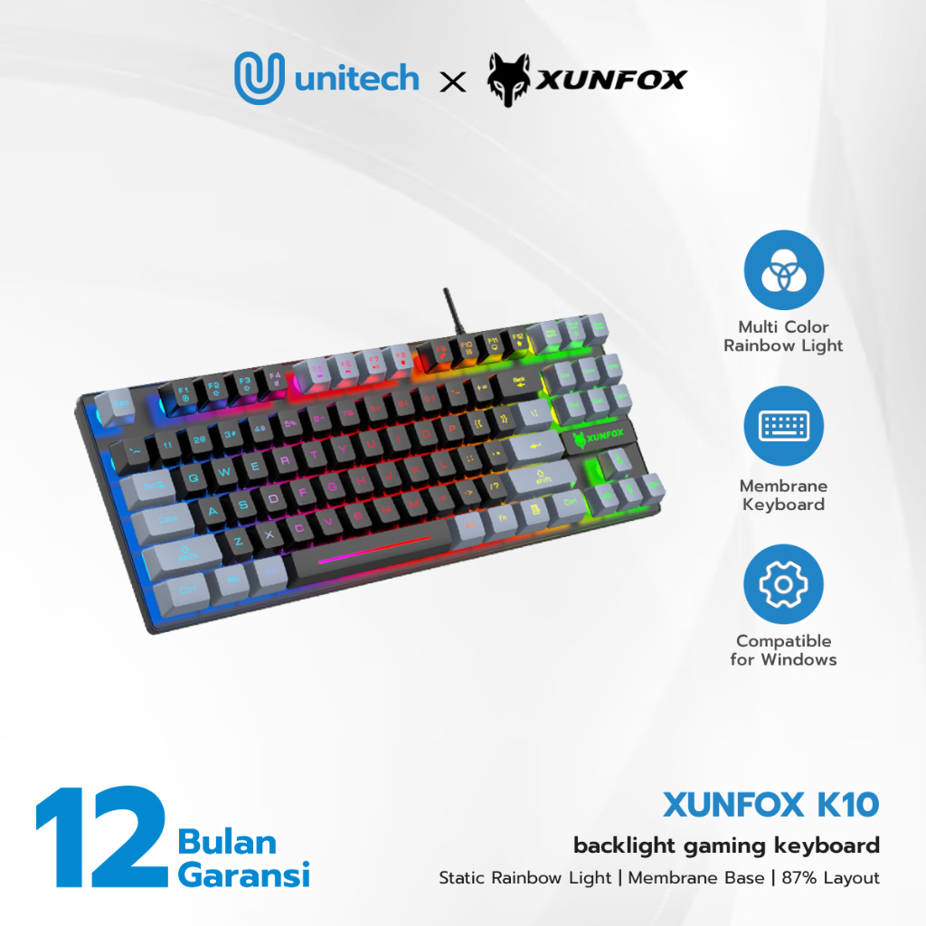 XunFox K10 Wired Gaming Keyboard Membrane Rubber Switch Rainbow Light ...