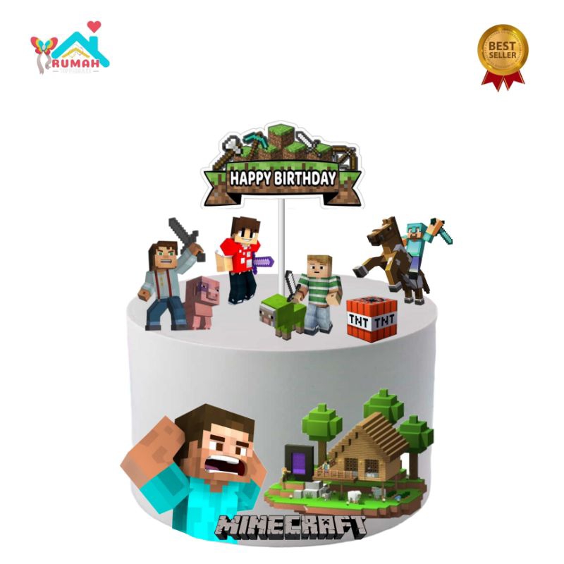 Minecraft topper, cake topper, Minecraft character topper birthday cake ...