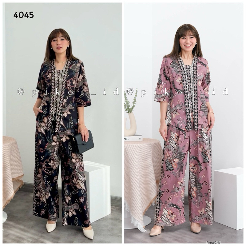 Modern women's batik suit / cream office batik top and bottom set Long ...
