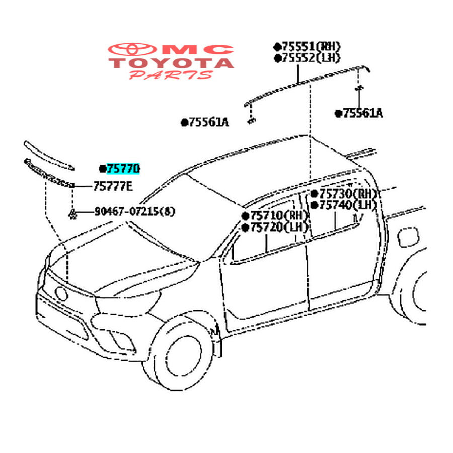 MESIN Molding List Chrome Engine Hood Hilux Revo Original Toyota 75770 ...