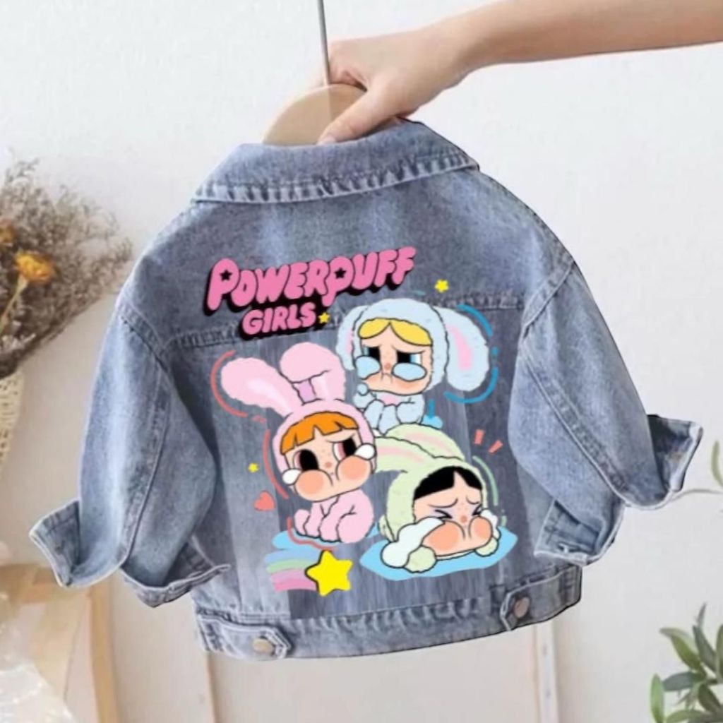 The Powerpuff Cartoon Print Kids Jacket Crybaby Three Girls JeansGirl ...