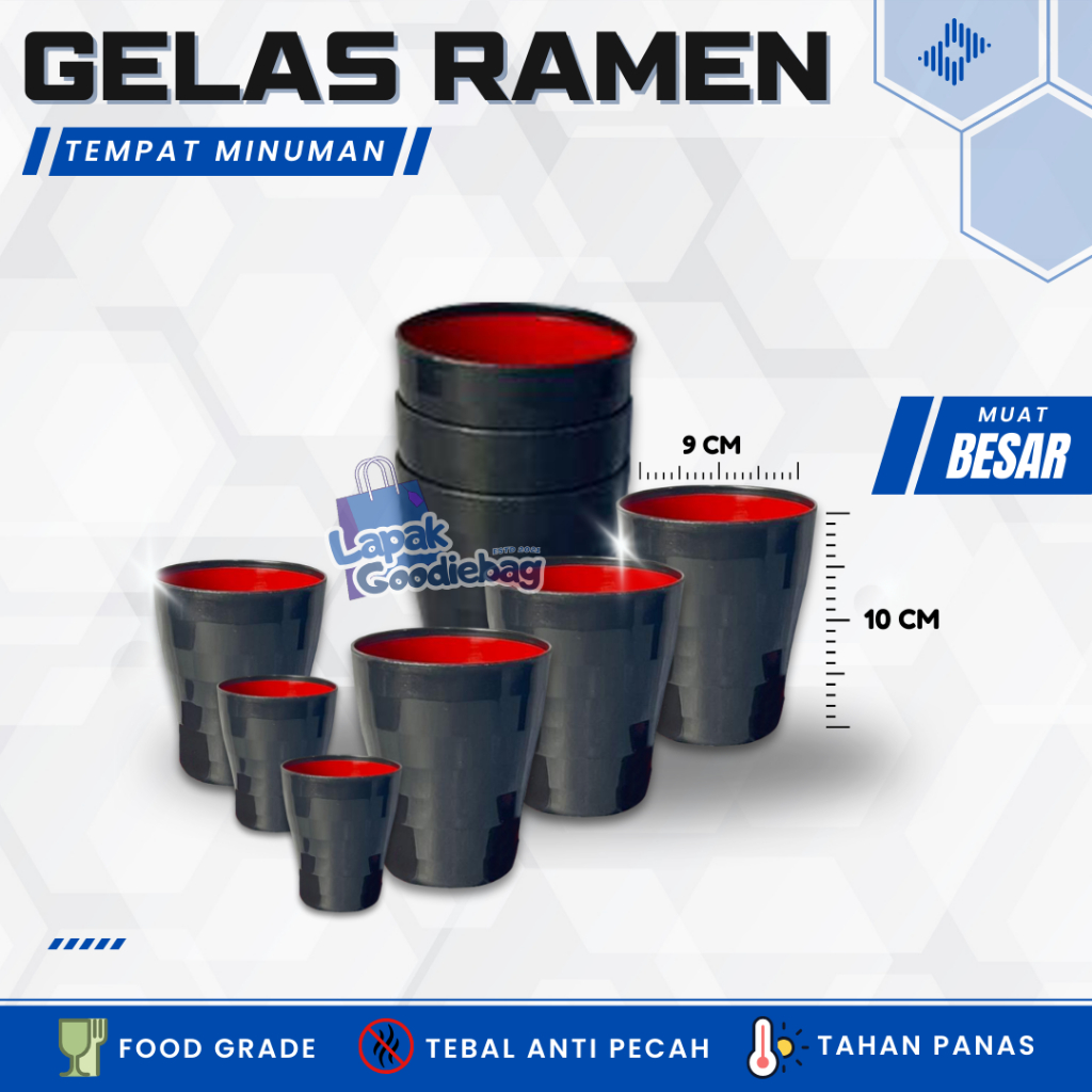 HITAM MERAH Ramen Glass Black Red 300mili Food Grade Premium Melamine ...