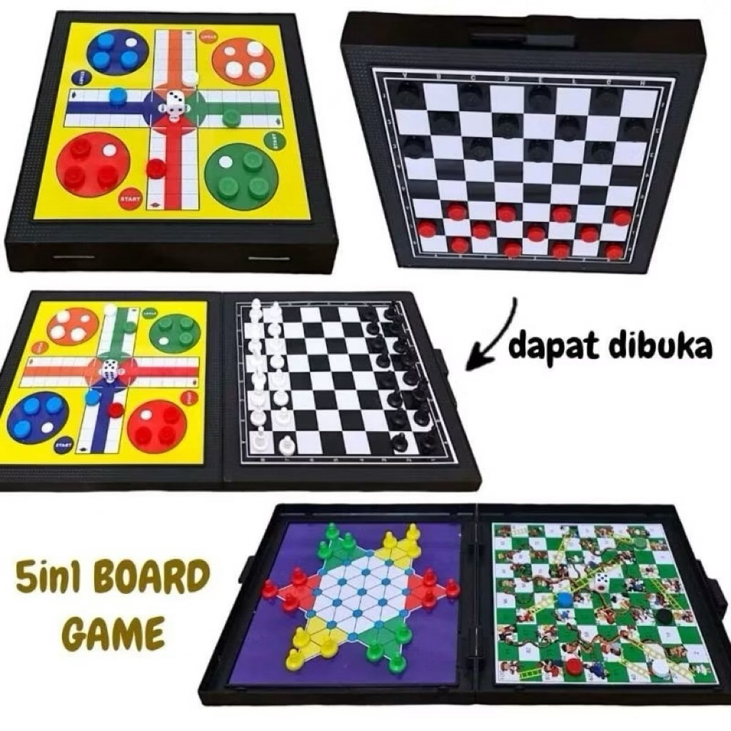 5 in 1 Magnetic Snakes and Ladders Board Game Chess Ludo Halma Catur | Shopee Malaysia