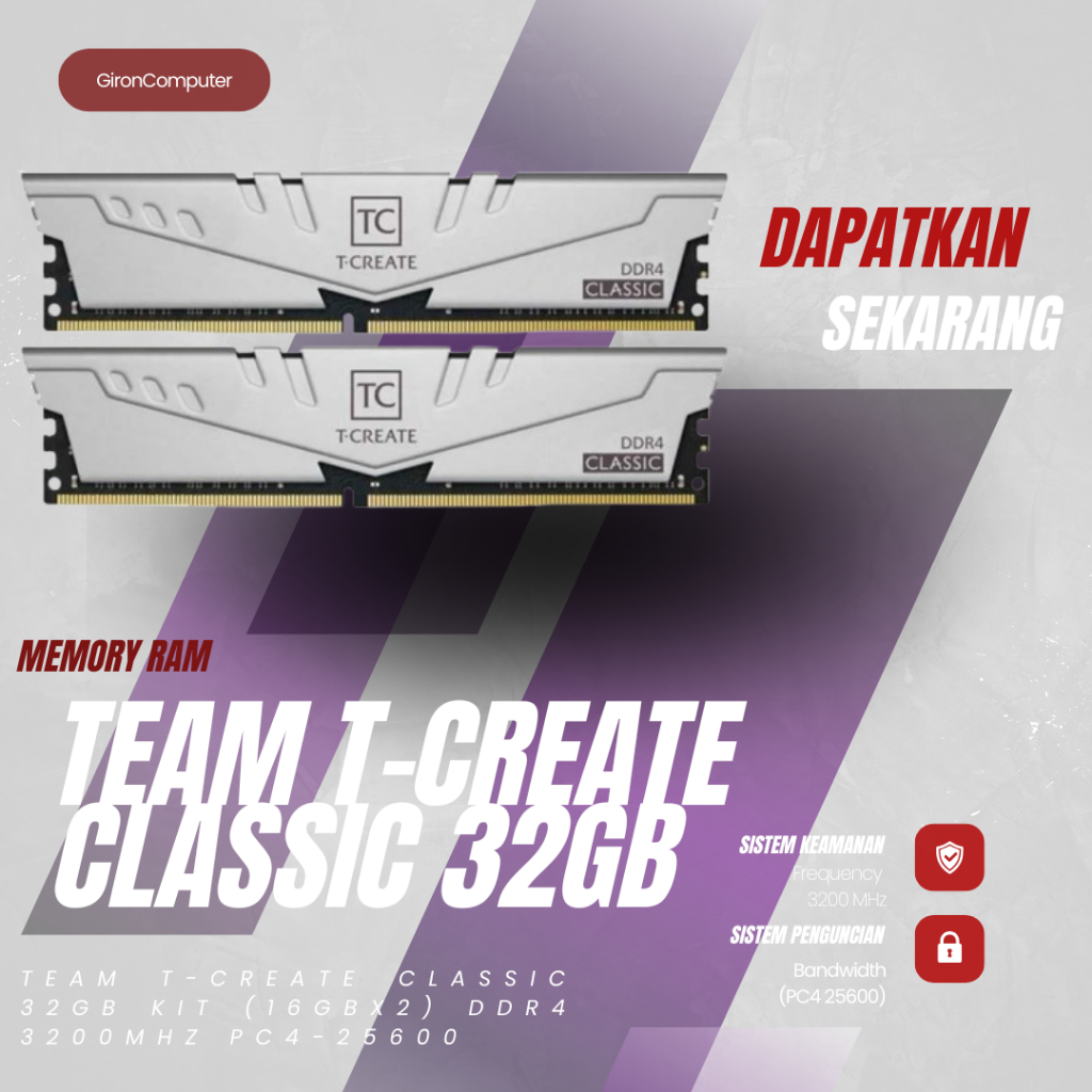 TEAM T-CREATE CLASSIC 32GB Kit (16GBX2) DDR4 3200MHz PC4-25600 | Shopee ...