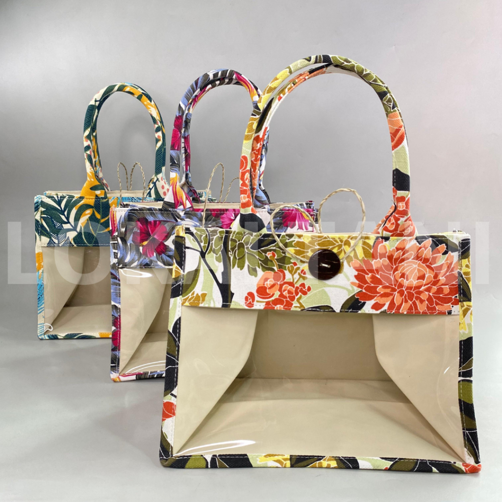 Floral Mica Canvas Bags / Transparent Mica Hampers Bags / Medium Mica ...