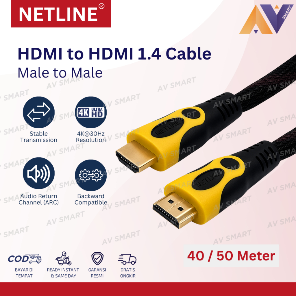 Netline HDMI Male to Male Cable V1.4 4K UHD 40 / 50 M Meters | Shopee ...