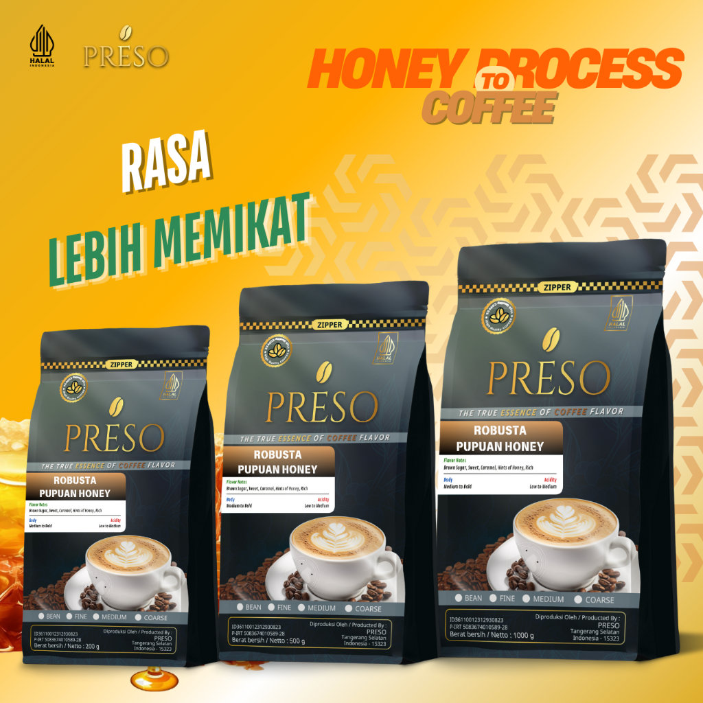 Preso Robusta Ground Coffee Beans Pupuan Honey Bali Coffee Roast Beans Espresso Bean (200g/500g ...