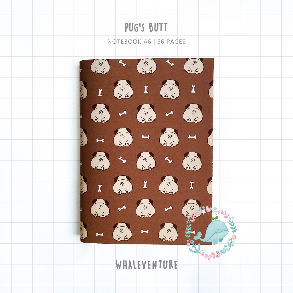 Notebook A6 - pug's butt | Dog puppy dog pug pugs pattern cute animal ...