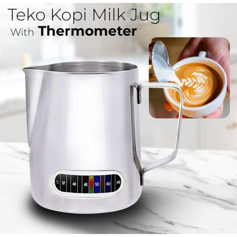 Milk Jug Espresso Latte Art Pitcher with Thermometer 350ml 600ml ...