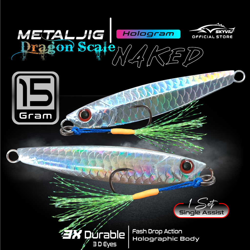 Micro Jig Bait 15 Gram SKYVIU JIGPARA Set Single Assist Hook Micro Metal 15gram 15gr 15 gr 15g ...