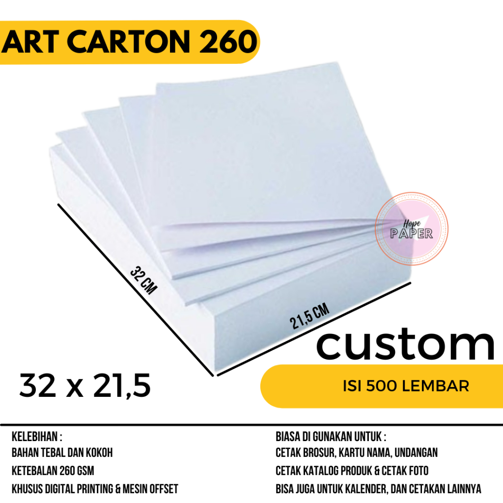 Hope Paper Art Carton 260 gsm Custom 32cm x 21.5cm contains 500 sheets ...