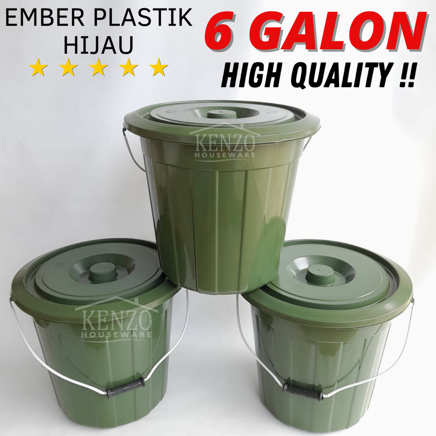 HIJAU Green Bucket Lid Bucket Thick Plastic Handle 6 Gallon Capacity ...