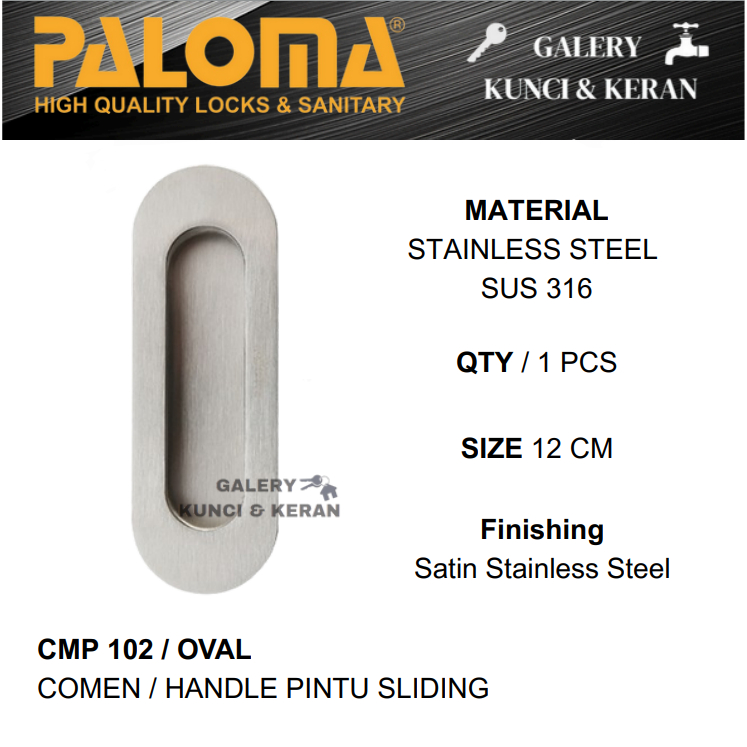 Paloma CMP 102 OVAL 12 CM Comen Stainless Steel Satin Planted Sliding ...