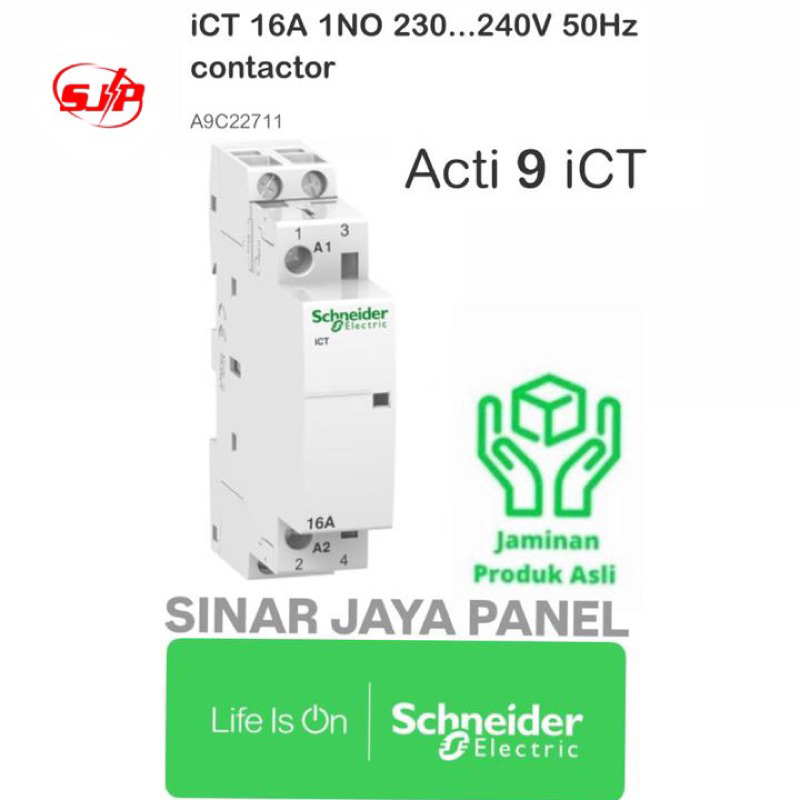 Original DIN ICT CONTACTOR 1P 16a 1NO DIN CONTACTOR SCHNEIDER A9C22711 ...