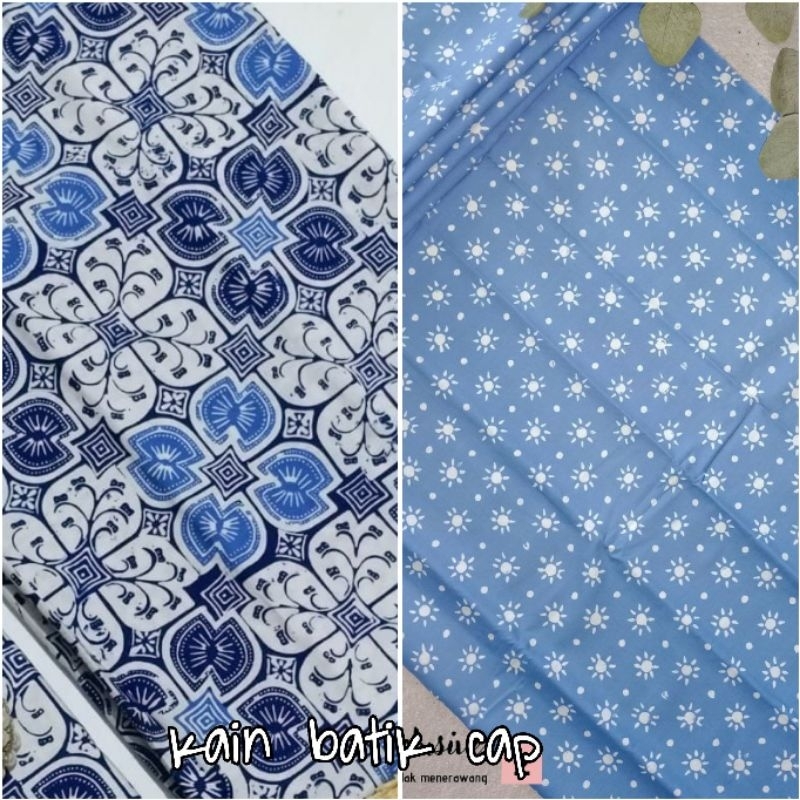 KATUN Blue Stamped Batik Fabric with Denim Combination, Soft Cotton ...