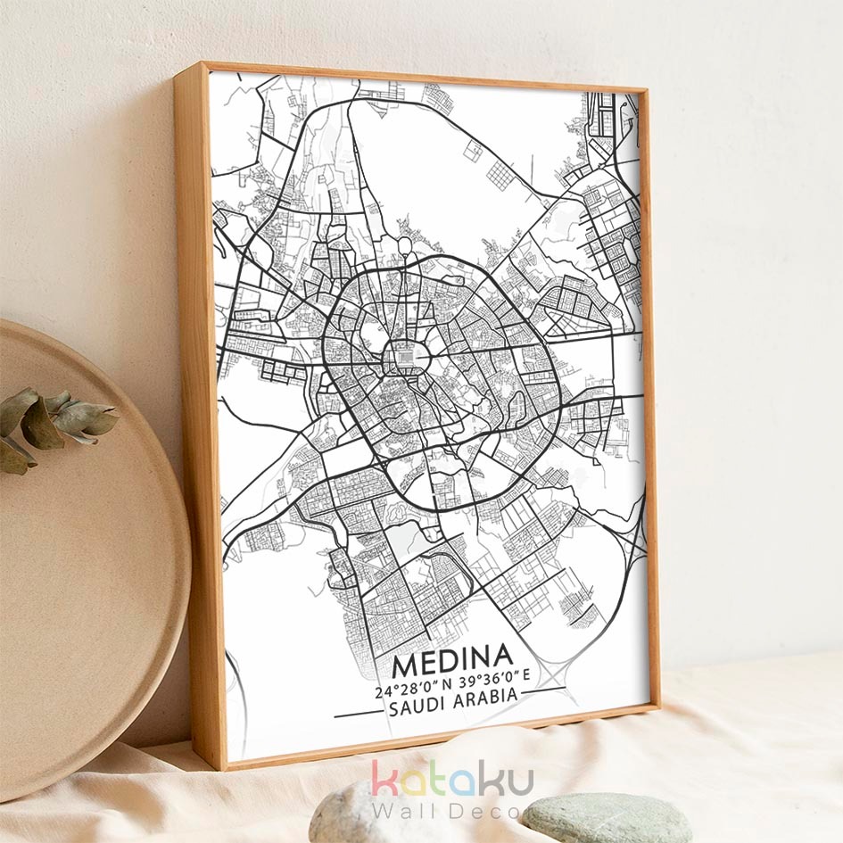 Wall Decor Poster Medina City Map Art Map of Medina Saudi Arabia ...