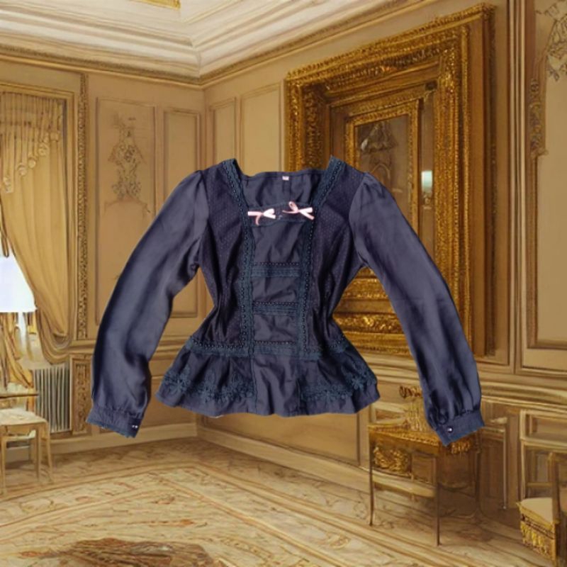 Black ruffle black lace blouse crop top coquette, cottagore core ...