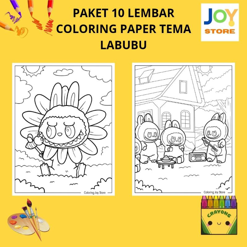 Package 10 Sheets Labubu Theme Coloring Drawing Paper A4 Size 150 gsm ...