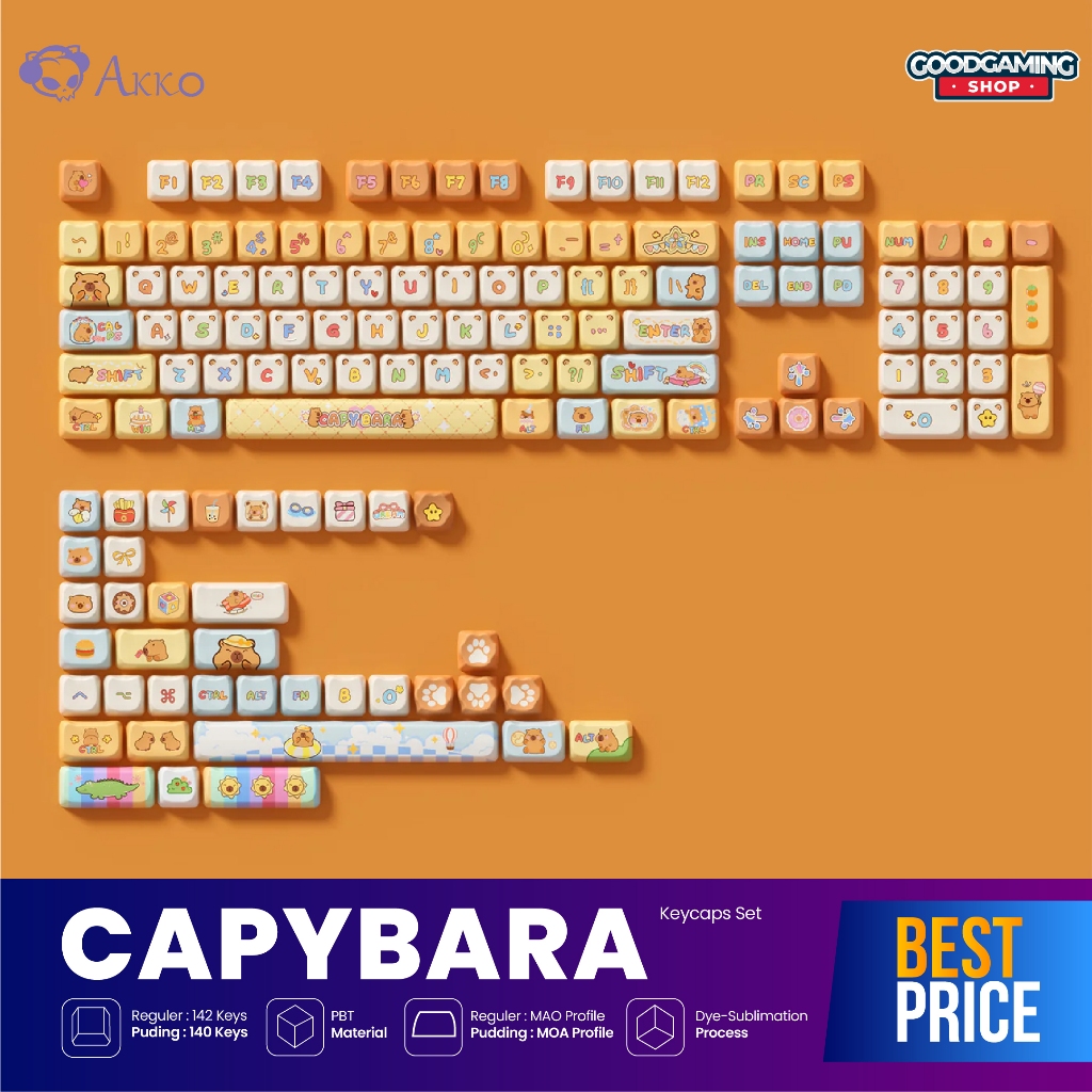 Akko Capybara Keycap Set 142-key PBT Dye-Sub Keycaps MAO Profile ...