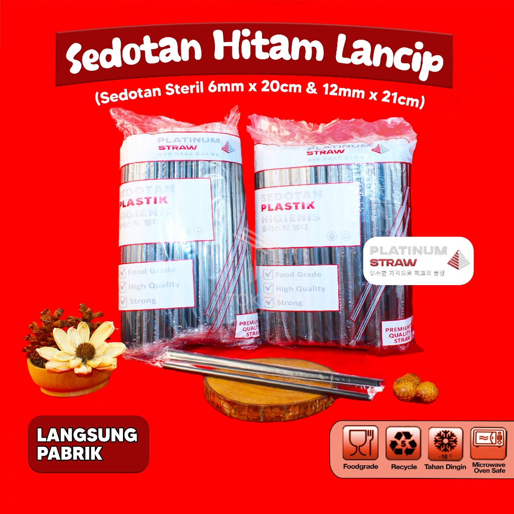 Pointed Black Plastic Straws 6mm x 20 cm / 12mm x 21cm/ Hygienic ...