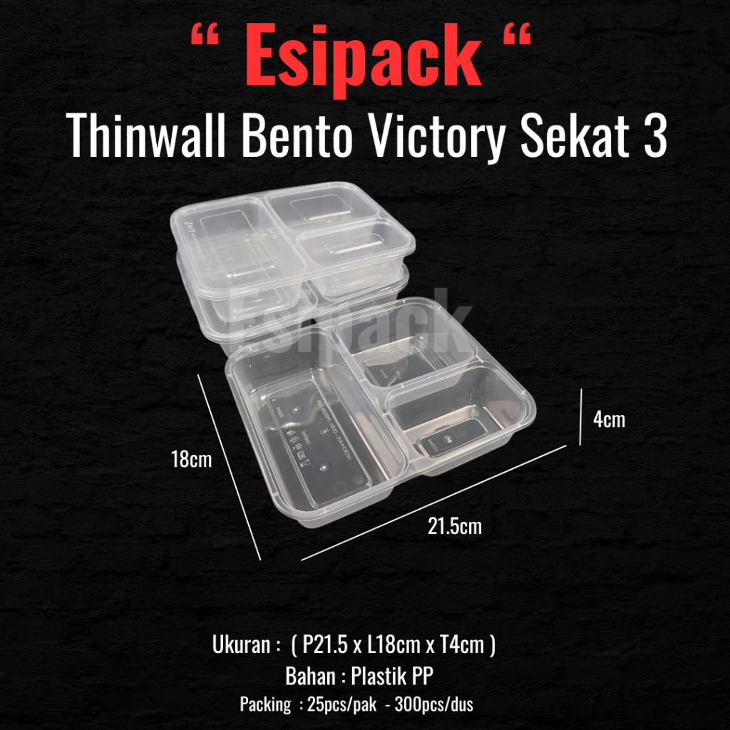 Lunch Box Victory 3 compartments Bento Tray Thinwall Rice Box (25pcs ...