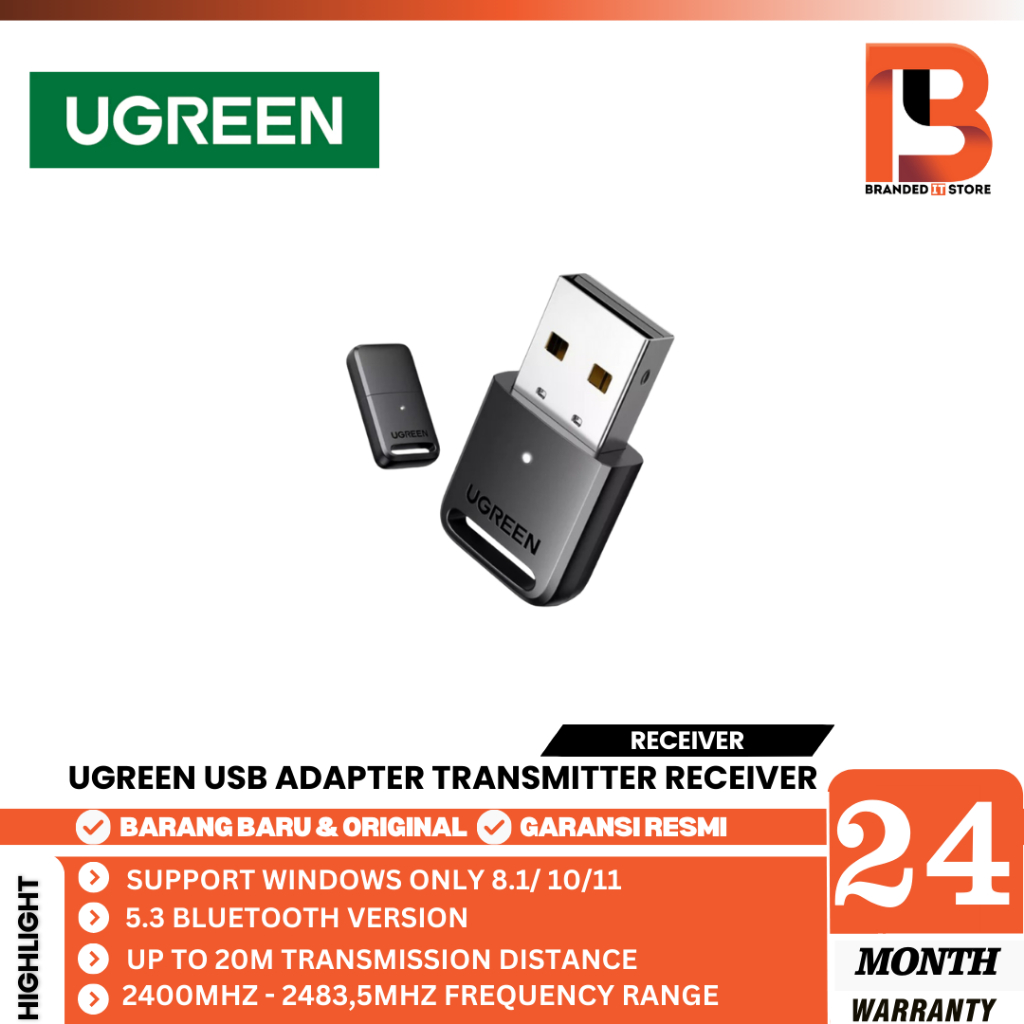 Ugreen USB BLUETOOTH 5.3 ADAPTER TRANSMITTER RECEIVER DONGLE PC - 90225 ...