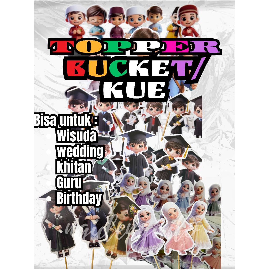 (INSTANT) BUCKET COMPLETE TOPPER / CAKE TOPPER / GRADUATION / WEDDING ...