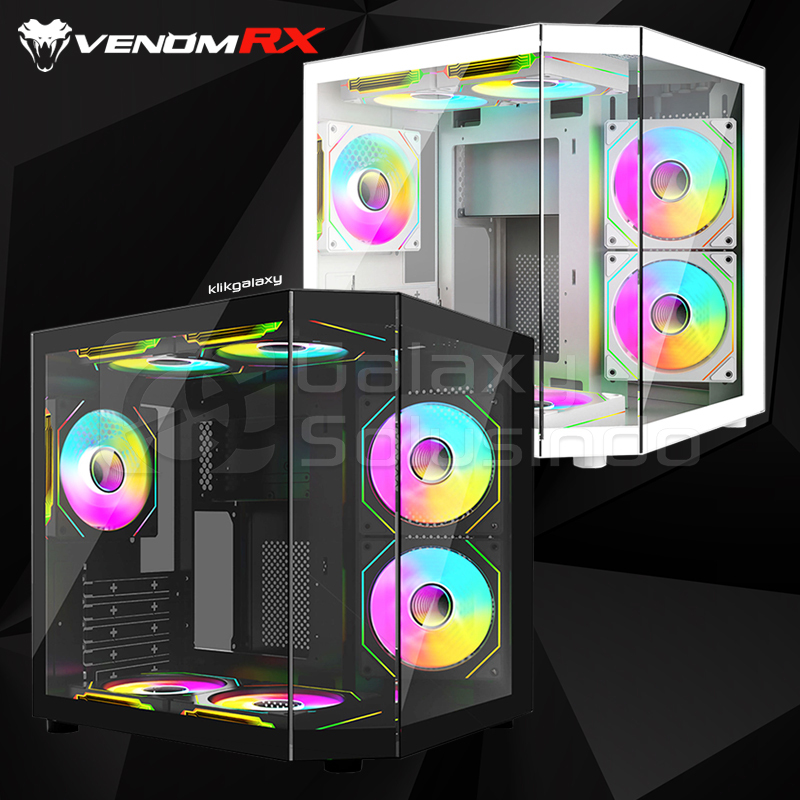 VenomRX ATOM 3D Tempered Glass M-ATX Gaming Case - Black / White | Shopee Malaysia