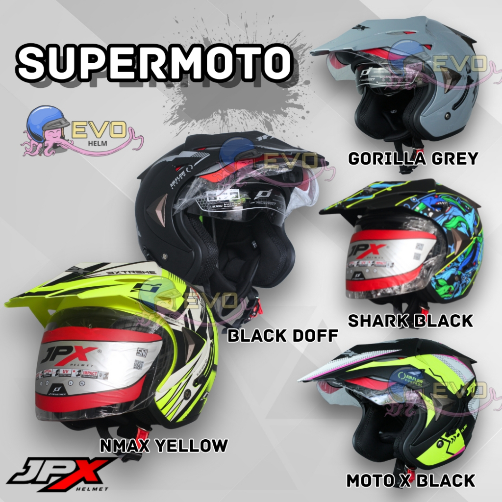 ORIGINAL JPX SUPERMOTO MOTIF / SOLID DOUBLE VISOR HELMET, MEN WOMEN ...