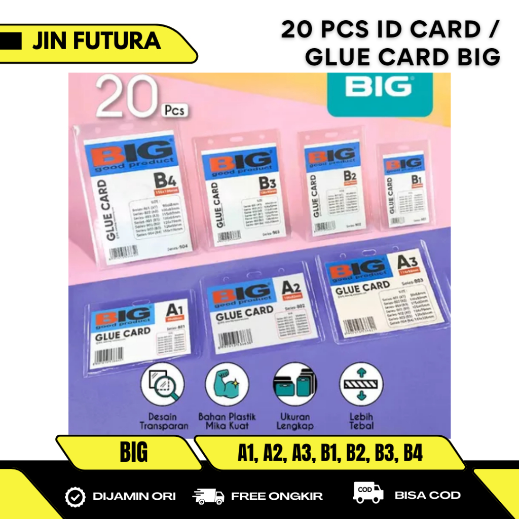 (20 pcs) BIG - Mika ID Card Clear BIG Glue Card A1 A2 A3 B1 B2 B3 B4 ...